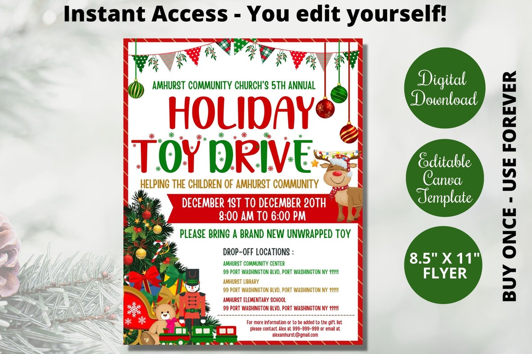 Editable Christmas Toy Drive Flyer Template,printable Church, School ...