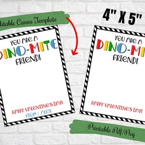 Dinomite Valentine Gift Tags Printable, Editable Dinosaur Valentine ...