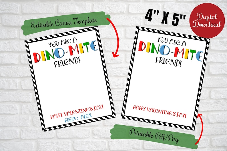Dinomite Valentine Gift Tags Printable Editable Dinosaur - Etsy Canada