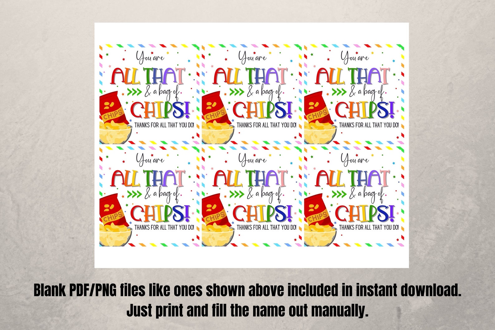 You Are All That and a Bag of Chips Gift Tags Teacher - Etsy