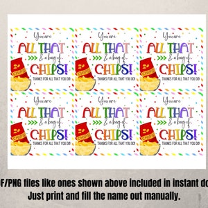 You Are All That and a Bag of Chips Gift Tags Teacher - Etsy