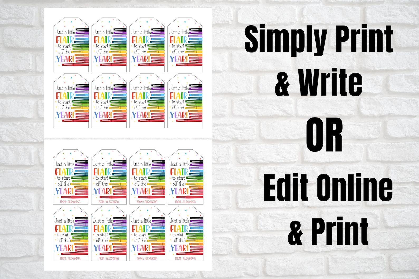 First Day of School Flair Felt Pen Gift Tags, Just a Little Flair to ...