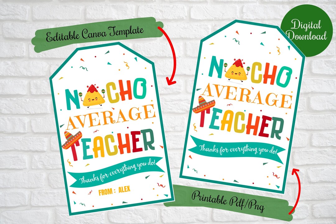 Nacho Average Teacher Editable Thank You Gift Tags, Teacher Staff ...