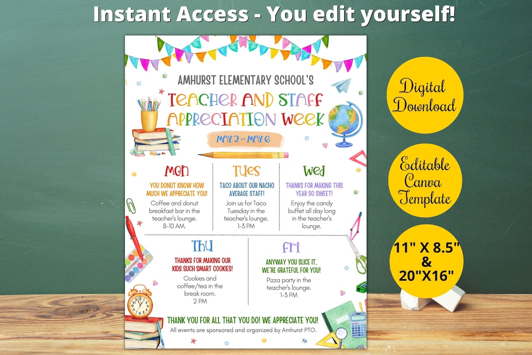 Editable Teacher Appreciation Week Schedule, School Teacher ...