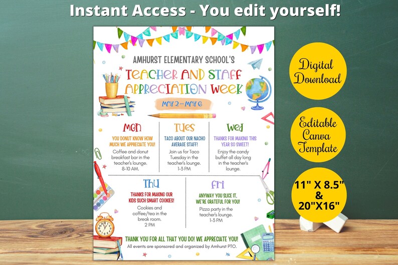 Editable Teacher Appreciation Week Schedule School Teacher - Etsy