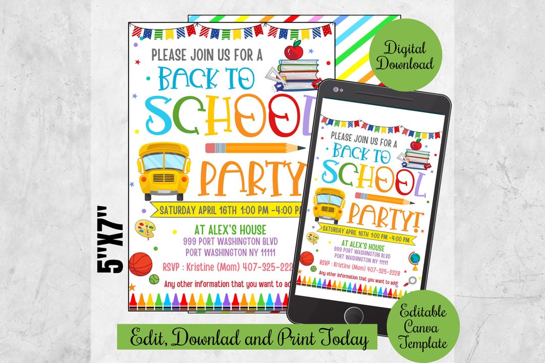 EDITABLE Back to School Party Invite Evite ,kids Summer Party ...