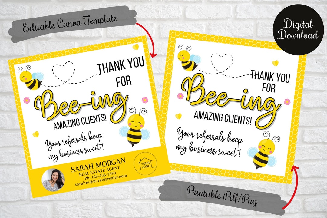 Thank You for Beeing Amazing Clients Realtor Tags, Realtor Honey Bee ...