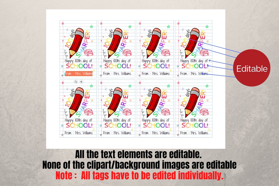 100th Day of School Pencil Gift Tags for Students 100 Days | Etsy