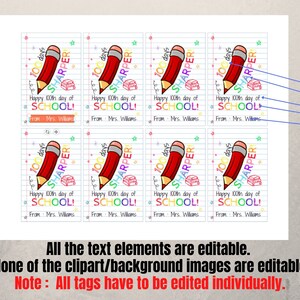 100th Day of School Pencil Gift Tags for Students 100 Days | Etsy
