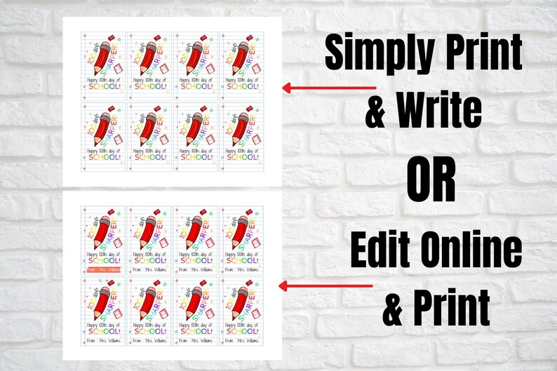 100th Day of School Pencil Gift Tags for Students, 100 Days Sharper ...
