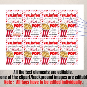 Valentine Popcorn Gift Tags, You Make My Heart Pop Printable Gift Tags ...