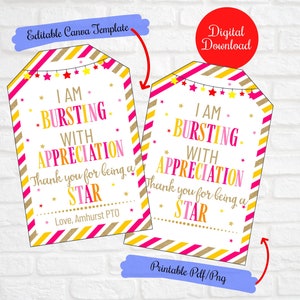 Bursting With Appreciation Gift Tags, Teacher Appreciation Week , Staff ...