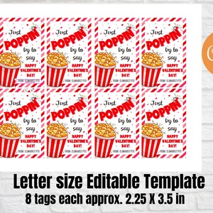 Valentine Popcorn Gift Tags, Just Poppin by to Say Happy Valentines Day ...