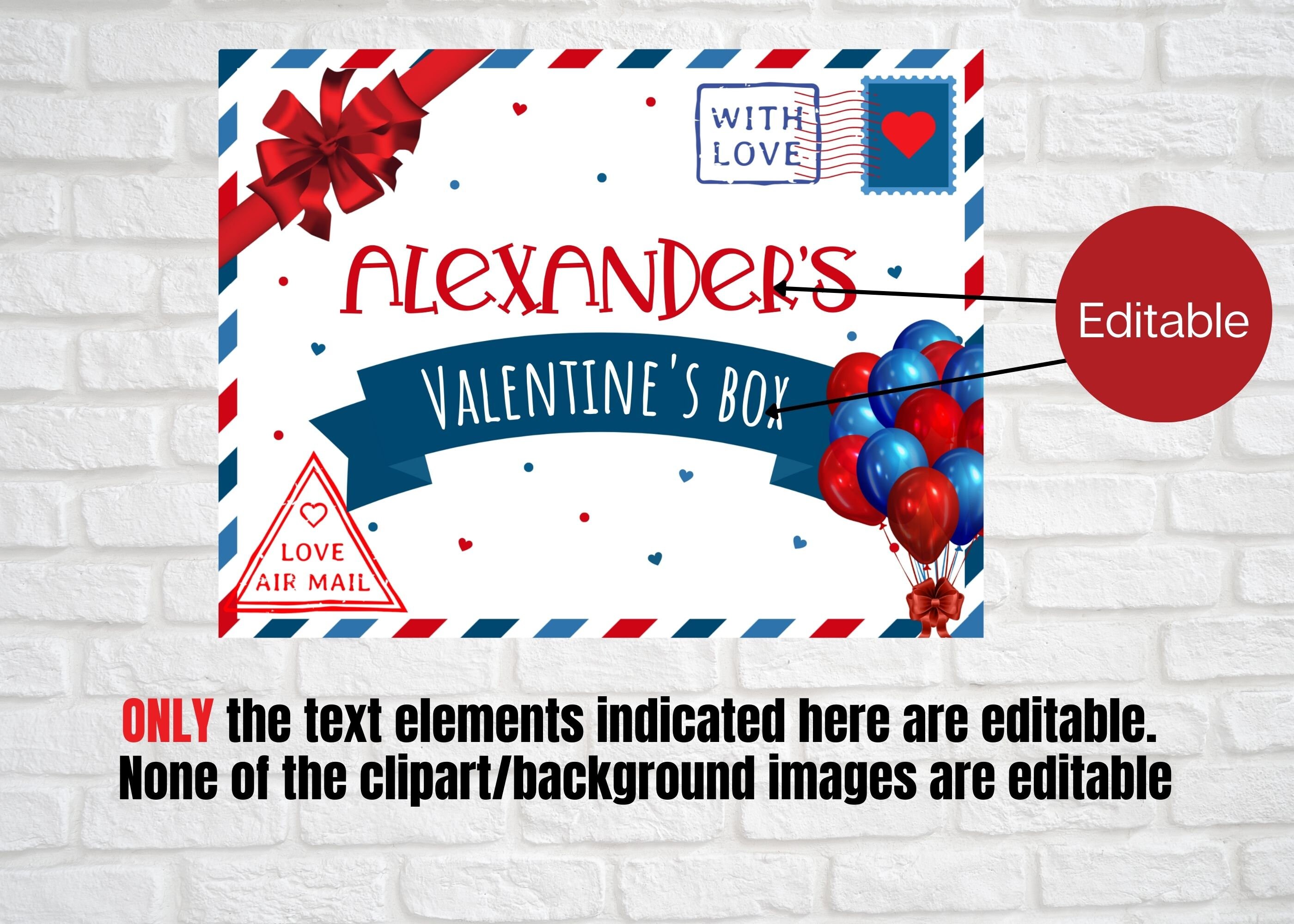 EDITABLE Unisex Valentine Box Label Template Personalized - Etsy