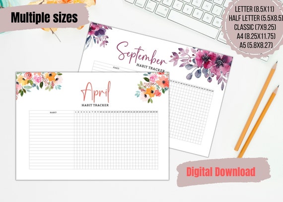 Floral Daily Habit Tracker Printable Goal Planner Monthly - Etsy