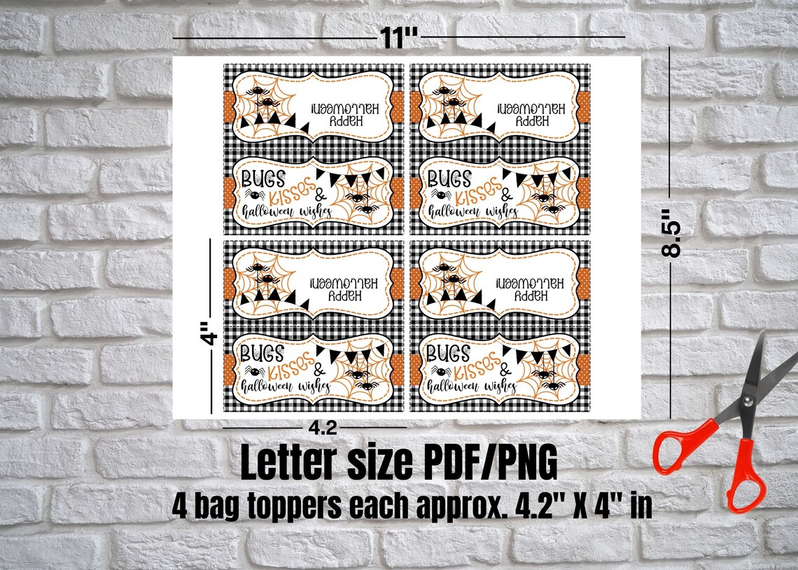 Bugs Kisses and Halloween Wishes Treat Bag Topper Halloween - Etsy