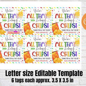 You Are All That and a Bag of Chips Gift Tags, Teacher Appreciation ...