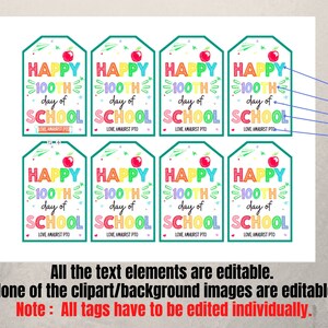 Happy 100th Day of School Gift Tags for Students Teachers | Etsy