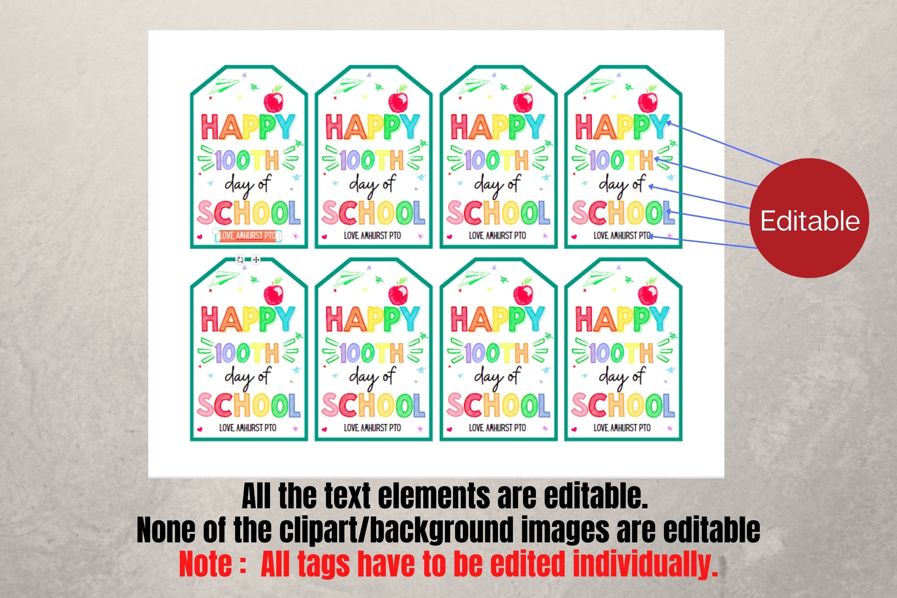 Happy 100th Day of School Gift Tags for Students Teachers | Etsy