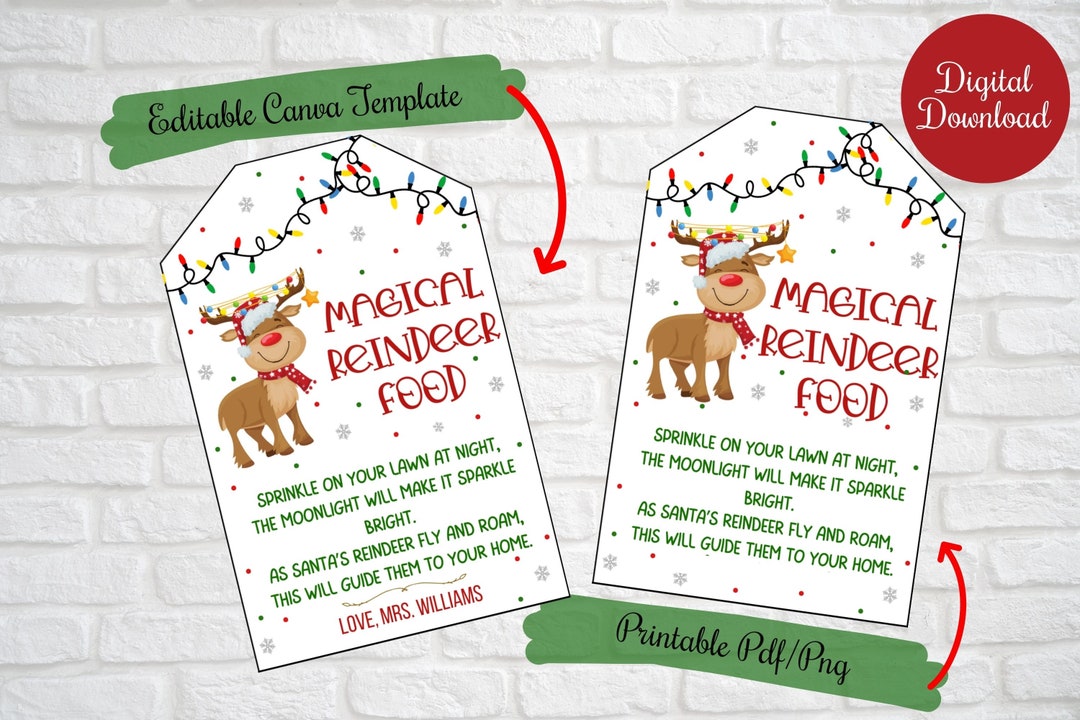 Magical Reindeer Food Printable Tags With Poem, Editable Reindeer Food ...