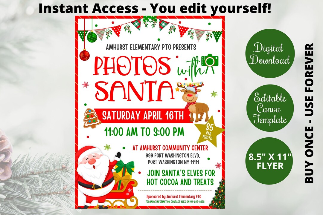 Editable Christmas Photos With Santa Template,printable Church, School ...