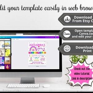 Rainbow First Day of School Sign Printable,pink Last/first Day Editable ...