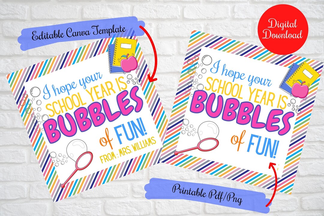 Back to School Bubbles Gift Tags, Hope Your School Year is Bubbles of ...