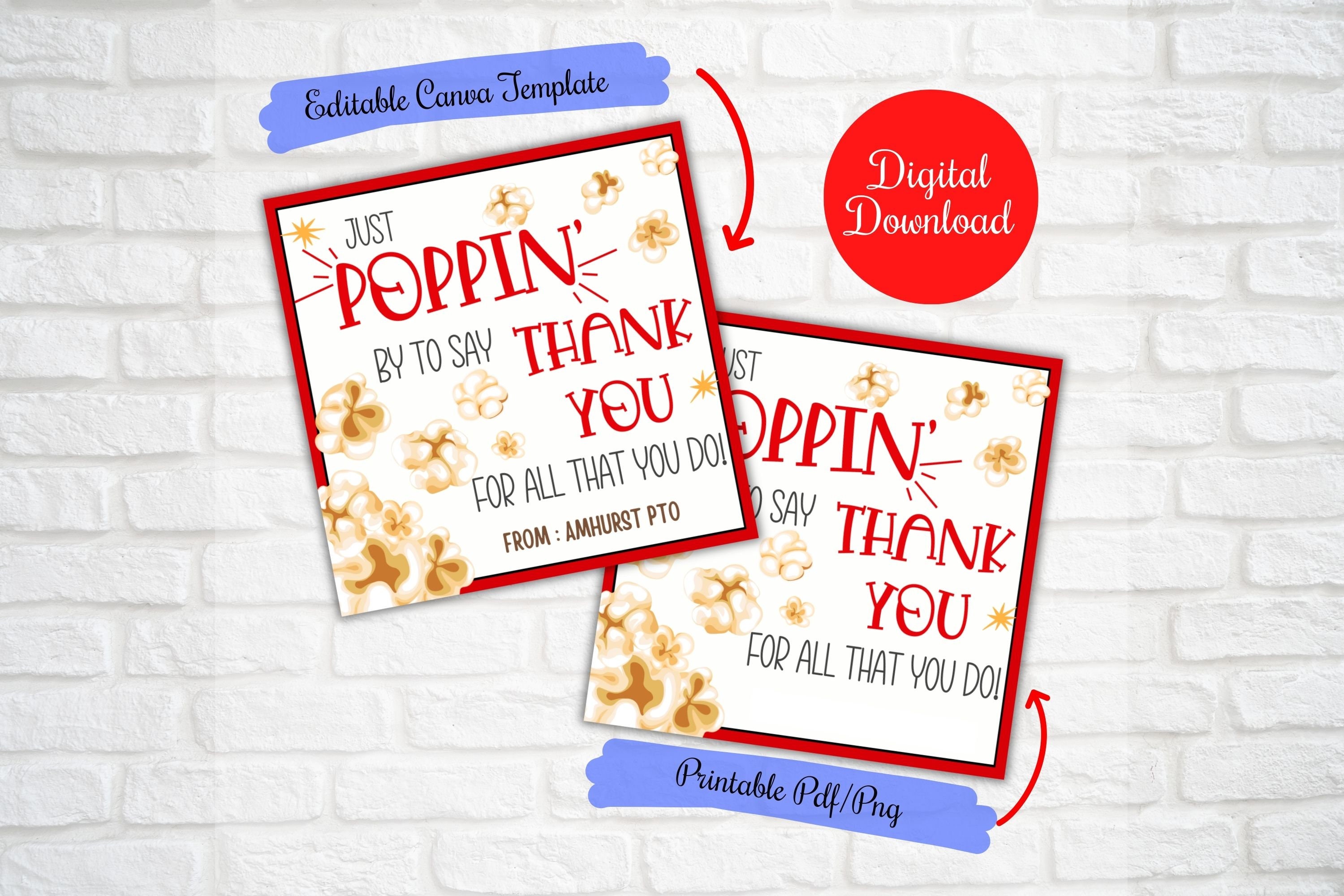 Just Poppin by to Say Thank You Gift Tag,popcorn Appreciation Gift Tag ...