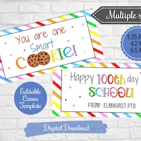 Editable 100th Day of School Bag Topper, Smart Cookie Treat Tag, 100 ...