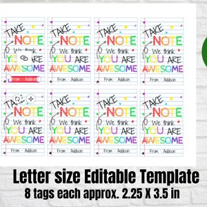Take Note You Are Awesome Gift Tags, Editable Thank You Gift Tags ...