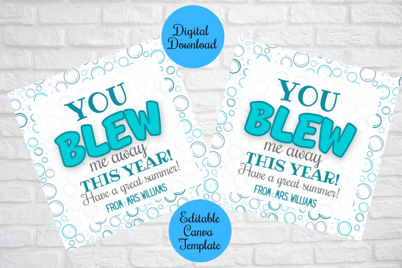 End Of Year Class Bubbles Gift tags you blew me away this | Etsy