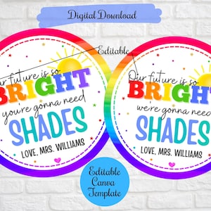 End of Year Class Sunglasses/shades Gift Tags, Your Future is so Bright ...