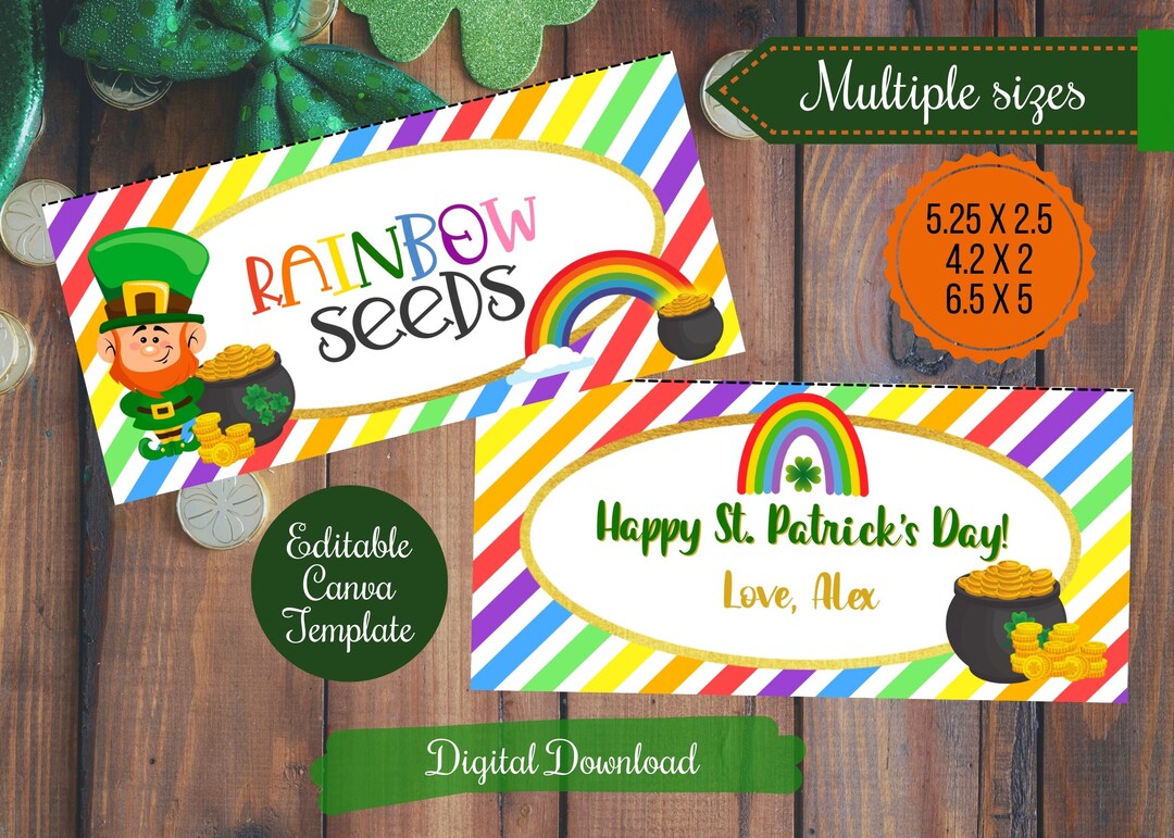 Editable Rainbow Seeds St Patrick's Day Treat Bag Topper, Rainbow ...