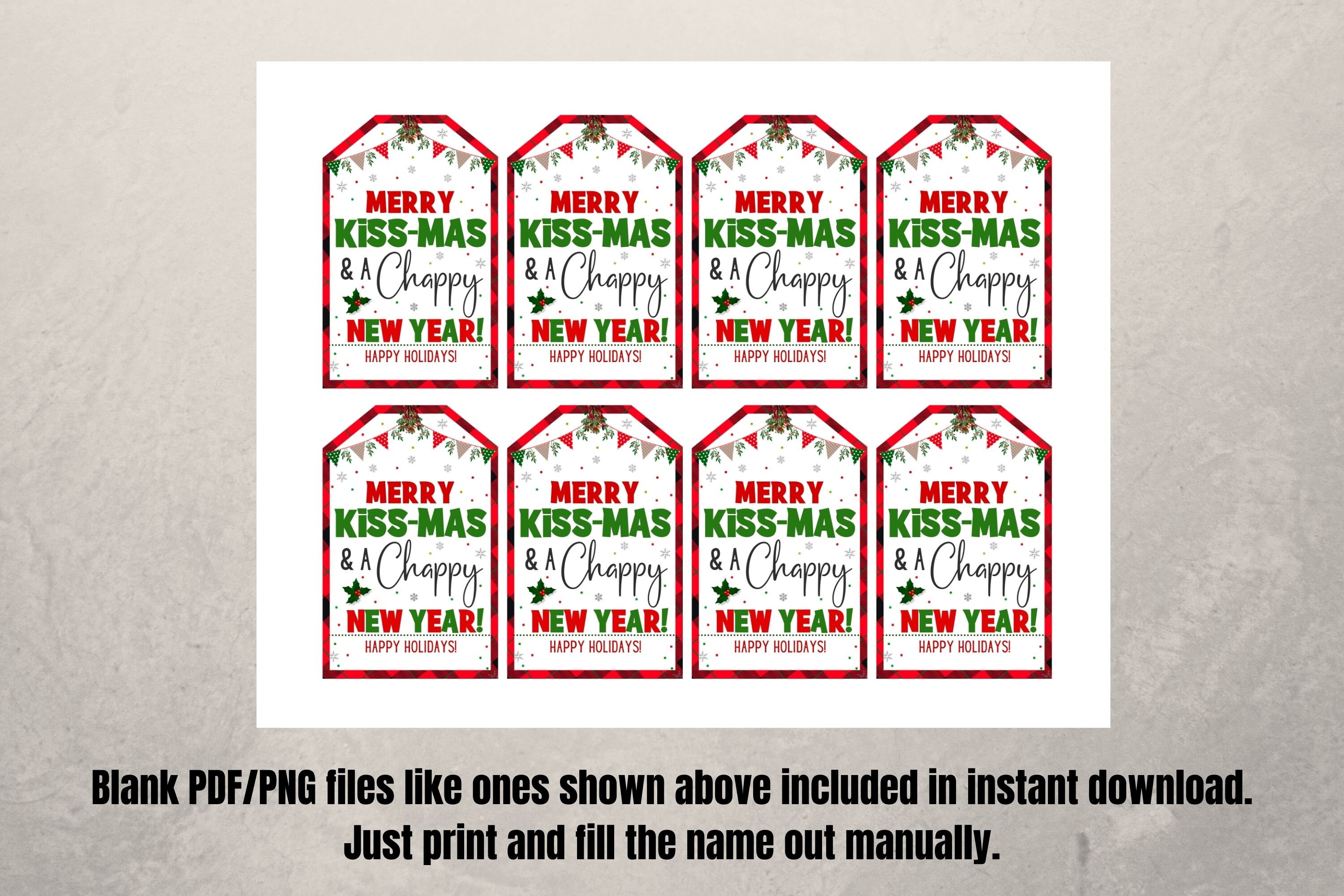 Merry Kissmas and a Chappy New Year Gift Tagschristmas Lip - Etsy