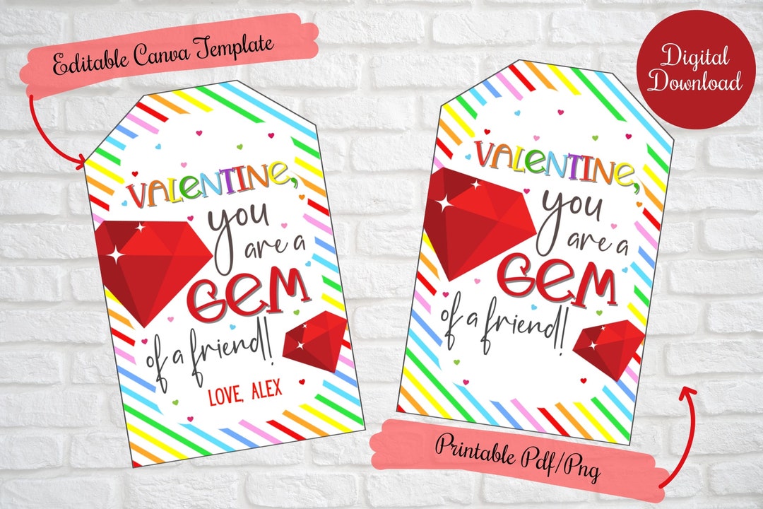 Valentine, You Are a Gem of a Friend, Printable Class Valentine Gift ...