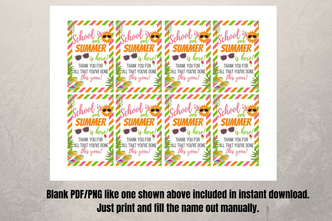 Schools Out Summer's Here Editable Thank You Gift Tags | Etsy