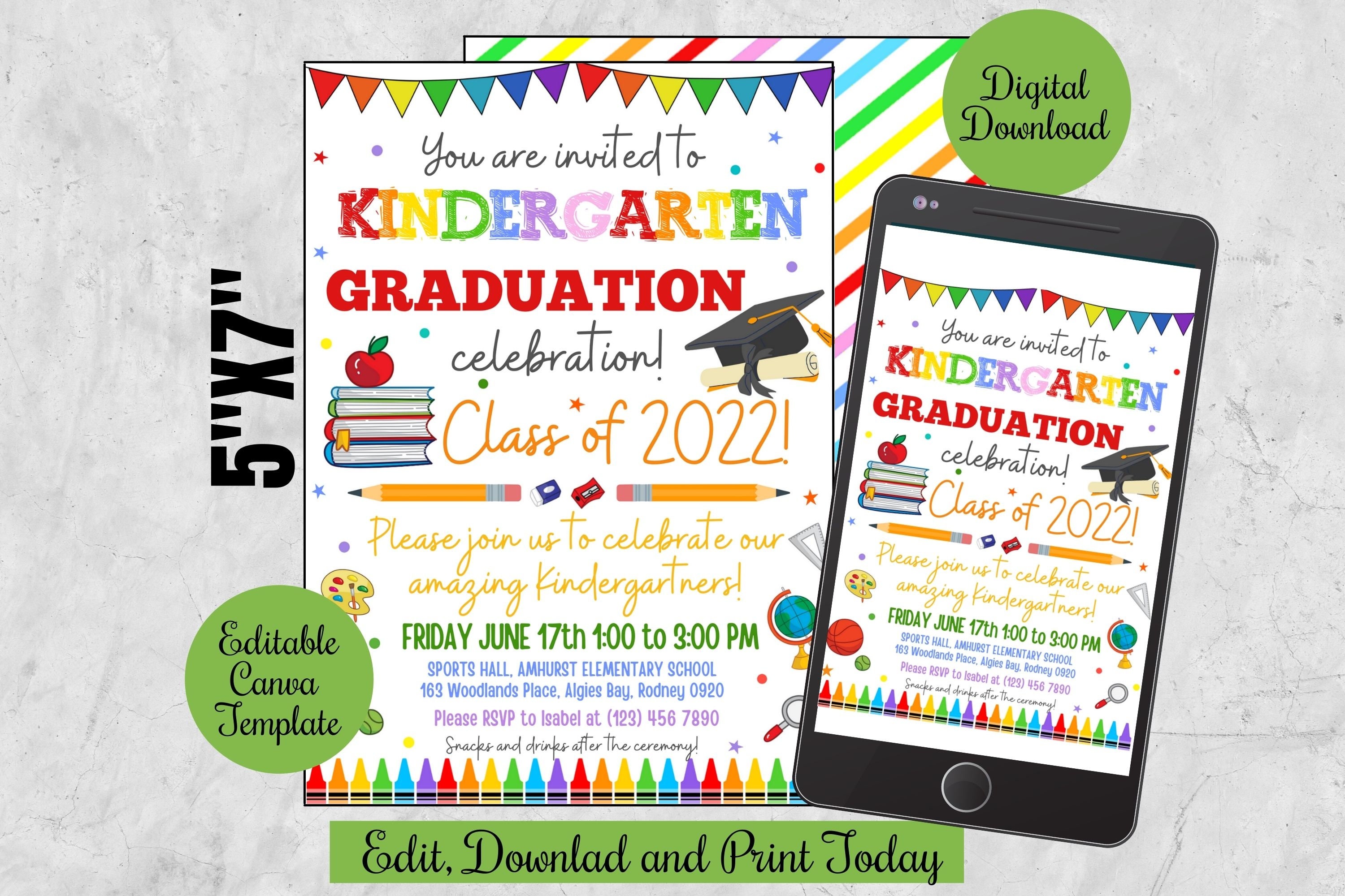 EDITABLE Kindergarten Graduation Ceremony Invite Evite ,preschool ...