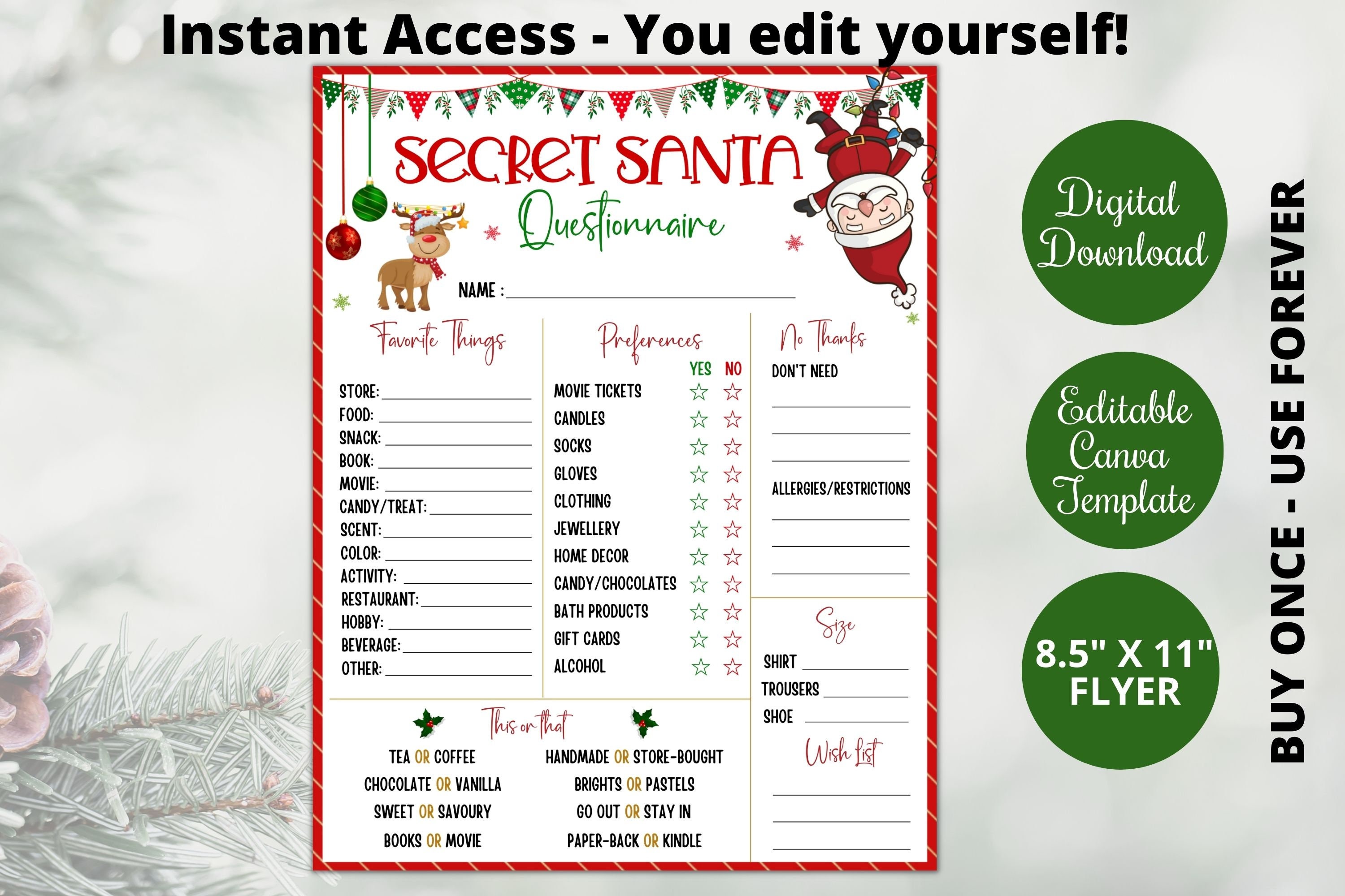 Secret Santa Gift Exchange Printable PDF Christmas Party