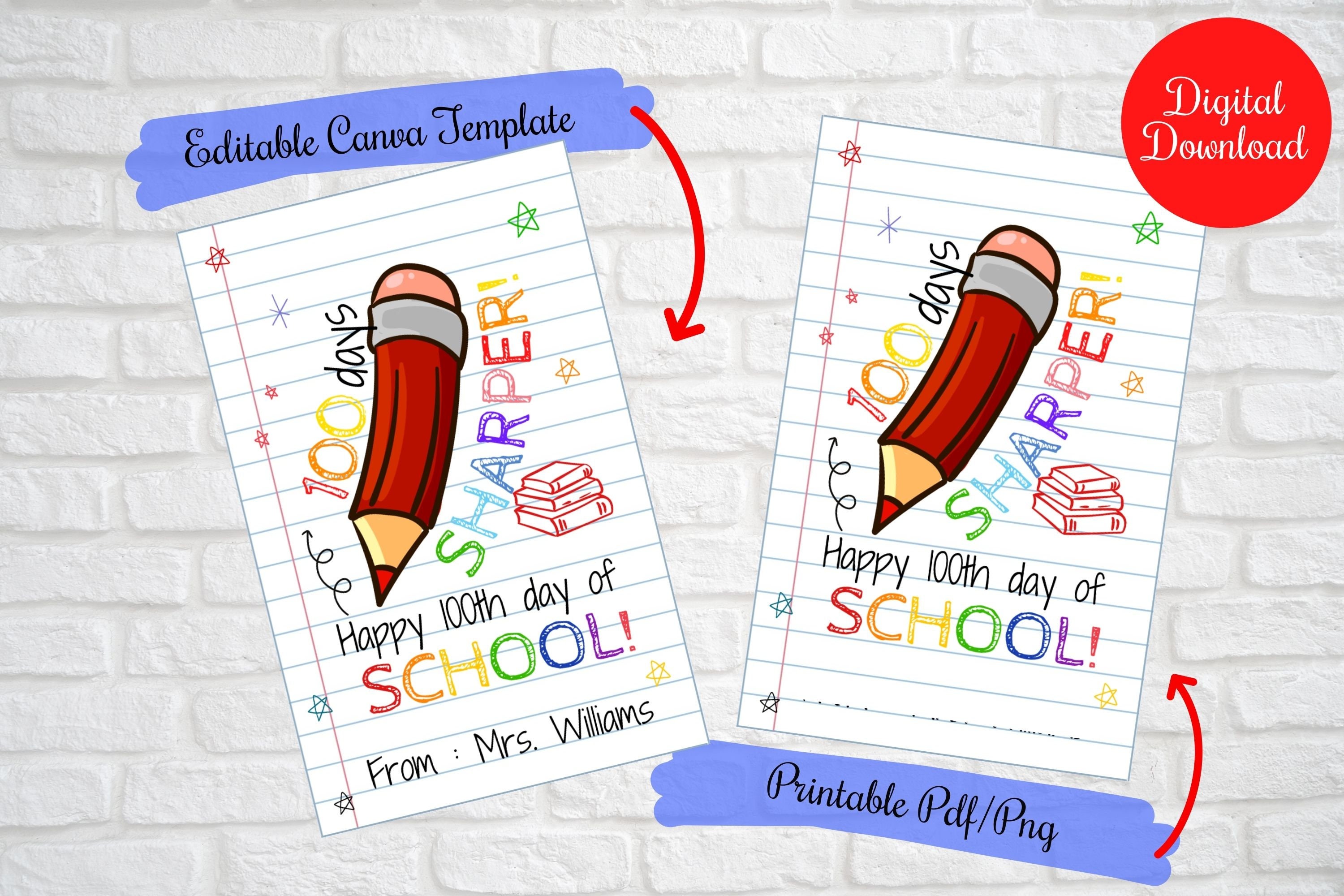 100th Day of School Pencil Gift Tags for Students 100 Days | Etsy