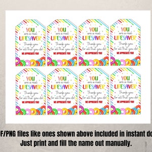 You Are a Real Lifesaver Tags , Thanks for All You Do Gift Tags for ...
