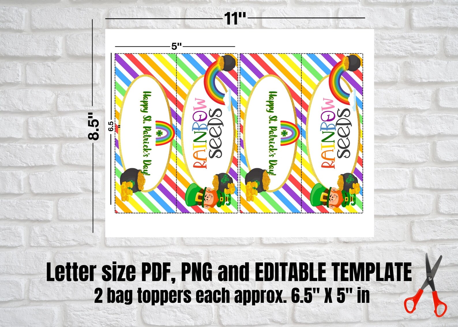 Editable Rainbow Seeds St Patrick's Day Treat Bag Topper, Rainbow ...