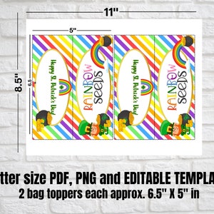 Editable Rainbow Seeds St Patrick's Day Treat Bag Topper, Rainbow ...