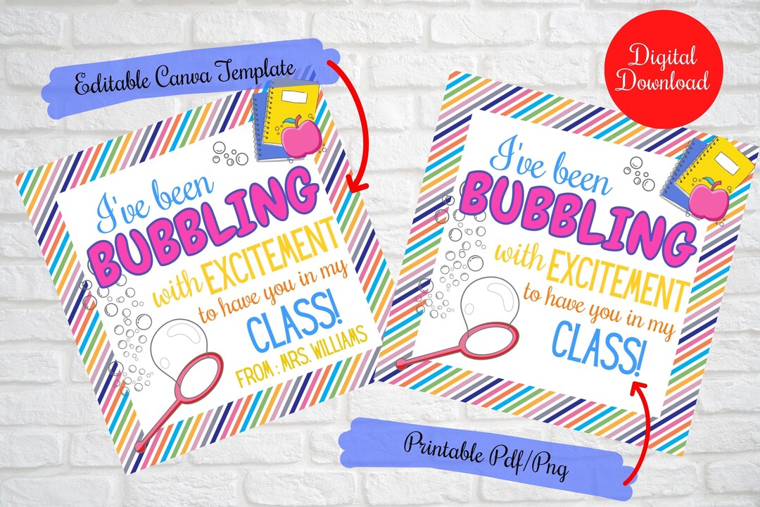 First Day of School Bubbles Gift Tags, I Am Bubbling With Excitement to ...