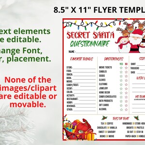 Secret Santa Questionnaire for Work/office/family,editable Template ...