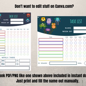 Cute Monster Themed Responsibility Chore Chart for Kids in Editable ...