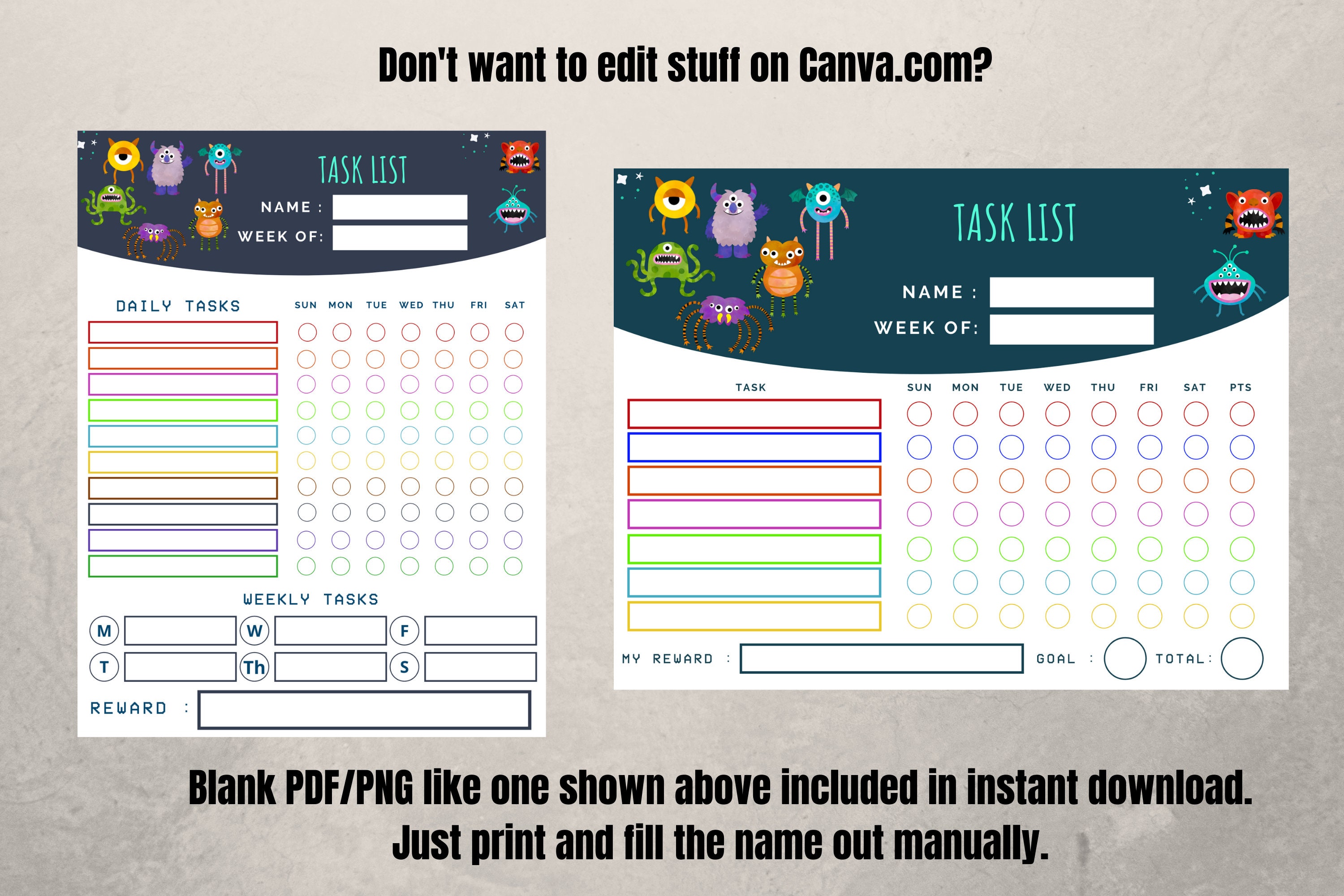 Cute Monster Themed Responsibility Chore Chart for Kids in Editable ...