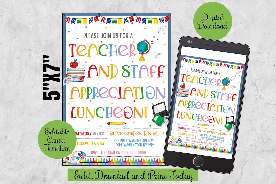 EDITABLE Teacher Appreciation Luncheon Invite Evite ,teacher Staff ...