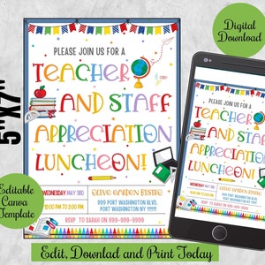EDITABLE Teacher Appreciation Luncheon Invite Evite ,teacher Staff ...