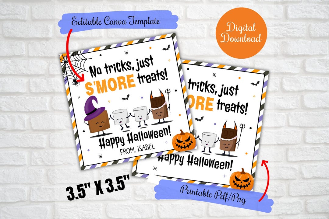 No Tricks Just Smore Treats Halloween Gift Tags, S'mores Gift Tags ...