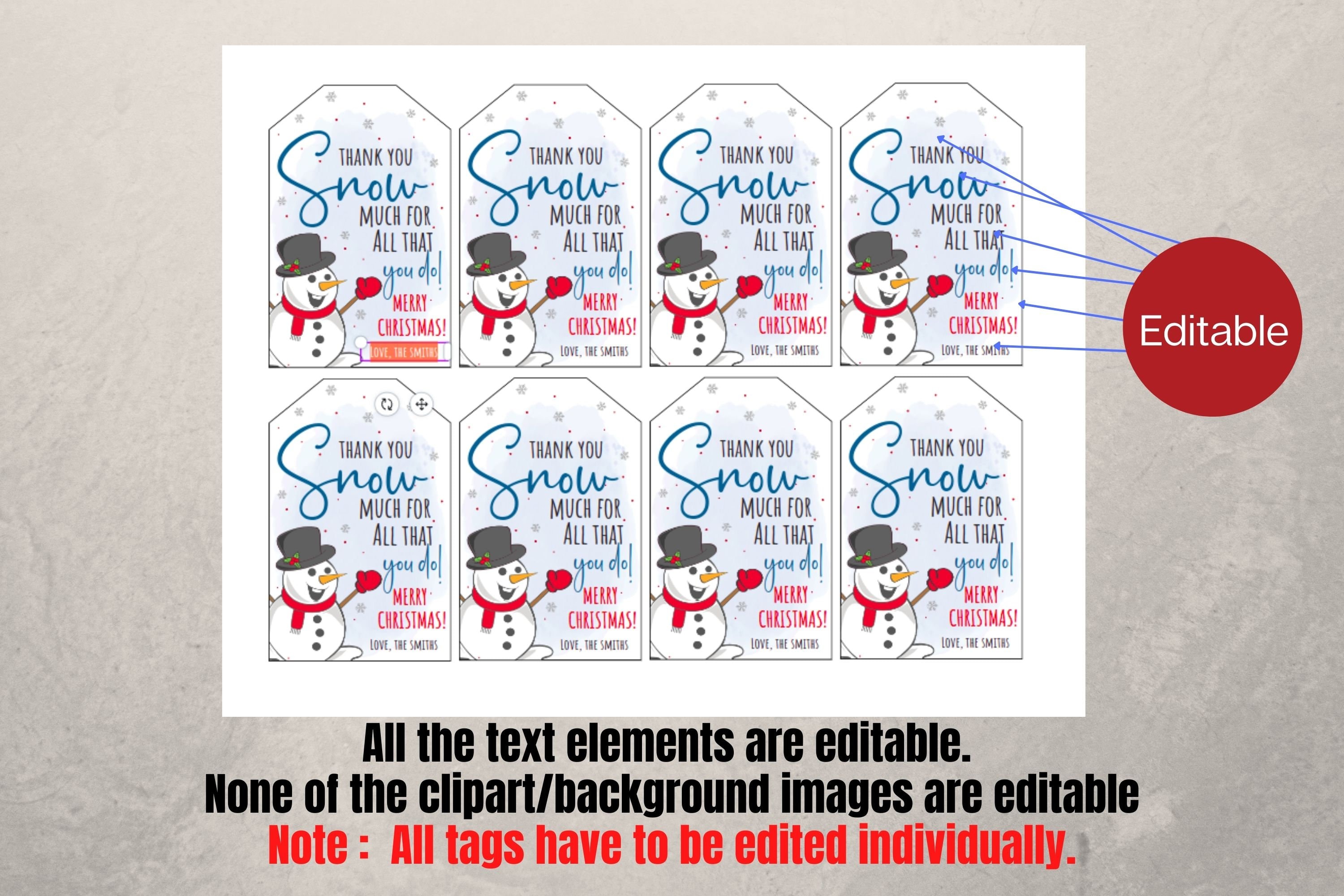 Christmas Gift Treat Tags Thank You Snow Much for All You Do - Etsy